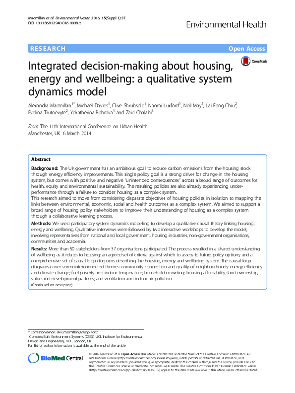 (PDF) Integrated decision-making about housing, energy and wellbeing: a ...