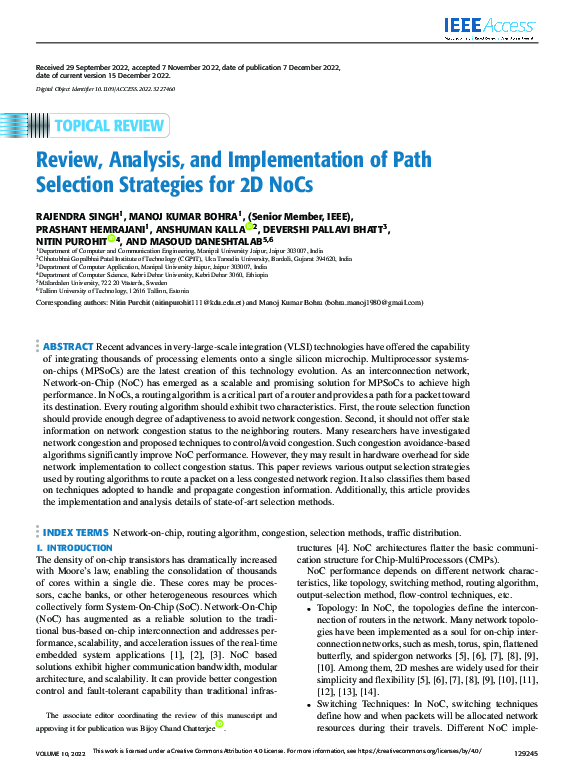 (PDF) Review, Analysis, and Implementation of Path Selection Strategies for 2D NoCs
