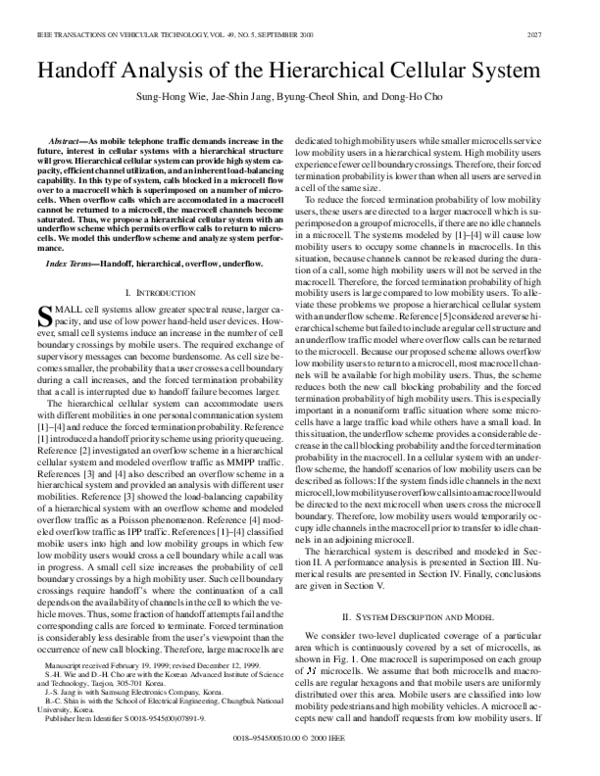 (PDF) Handoff analysis of the hierarchical cellular system