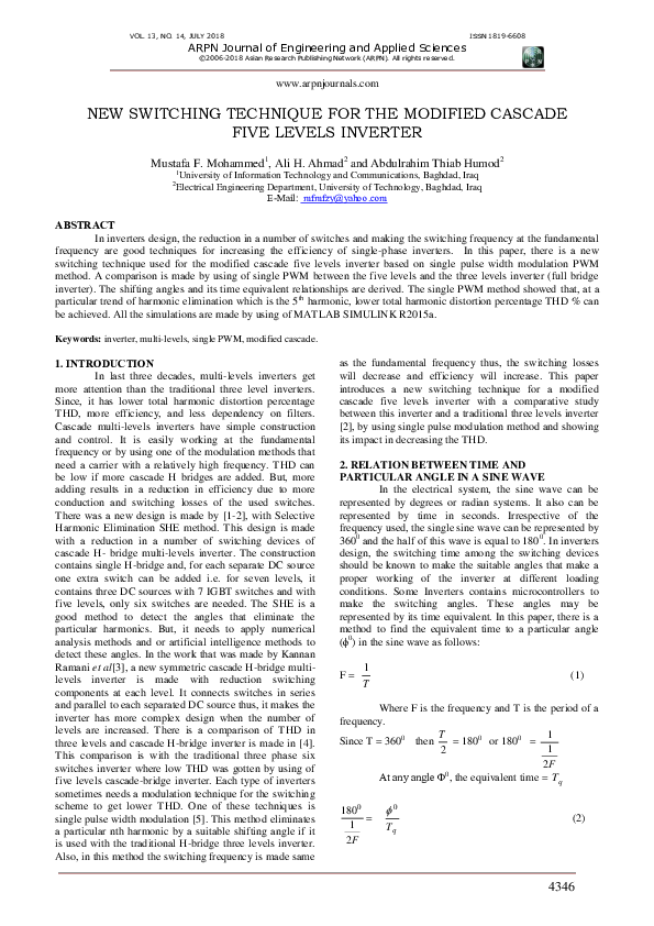 (PDF) Efficient Switching for Cascade 5-Level Inverter