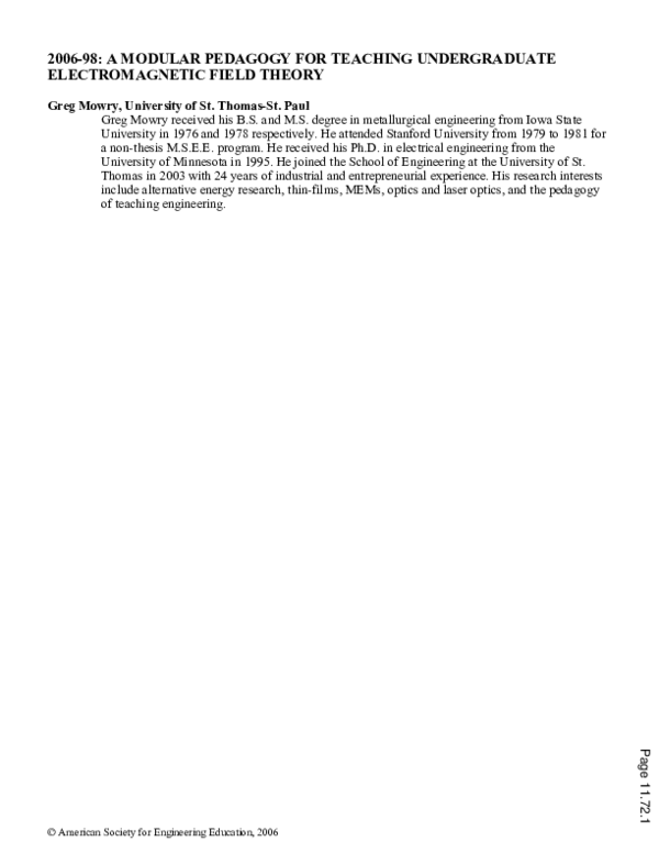 (PDF) A Modular Pedagogy For Teaching Undergraduate Electromagnetic ...