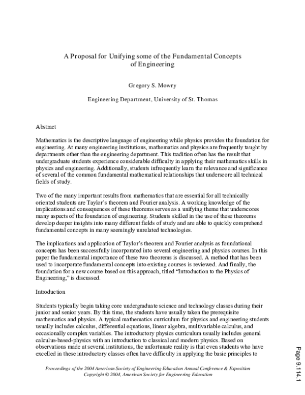 (PDF) A Teaching Methodology For Unifying Some Of The Fundamental ...