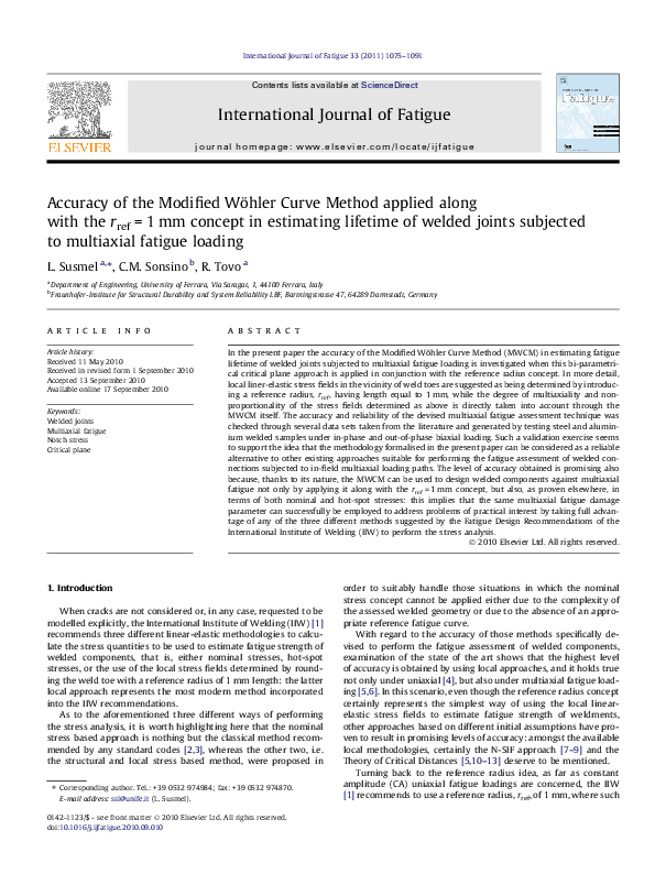 (PDF) Accuracy of the Modified Wöhler Curve Method applied along with ...