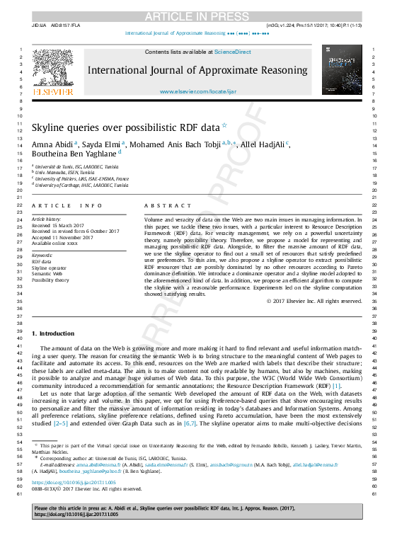 (PDF) Skyline queries over possibilistic RDF data