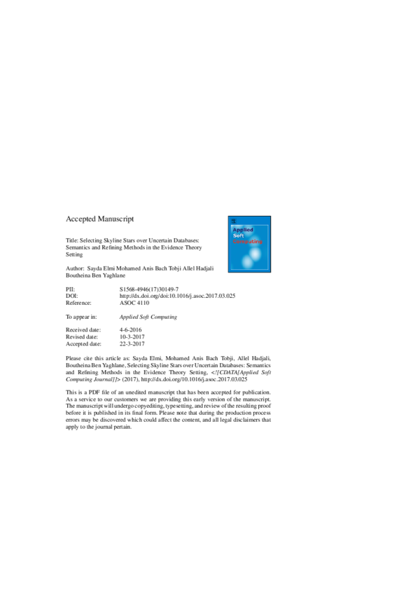 (PDF) Selecting skyline stars over uncertain databases: Semantics and refining methods in the ...