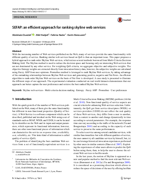(PDF) SEFAP: an efficient approach for ranking skyline web services