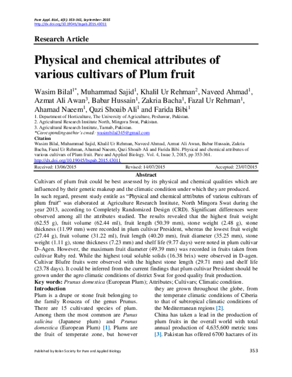 (PDF) Physical and chemical attributes of various cultivars of Plum fruit
