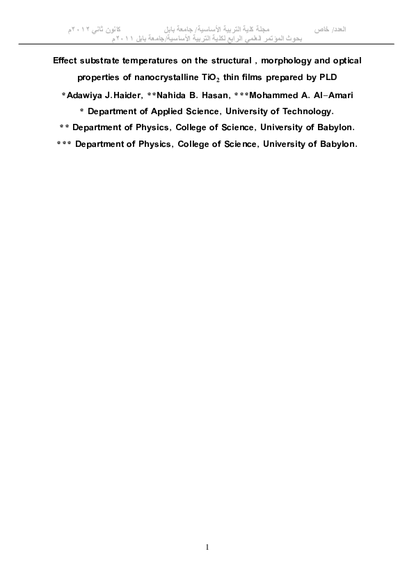 (PDF) Effect substrate temperatures on the structural, morphology and optical properties of ...