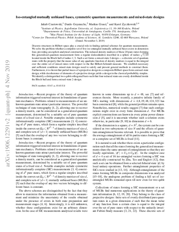 (PDF) Isoentangled Mutually Unbiased Bases, Symmetric Quantum ...
