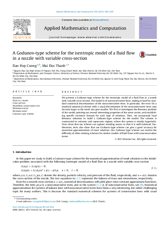 (PDF) A Godunov-type scheme for the isentropic model of a fluid flow in a nozzle with variable ...
