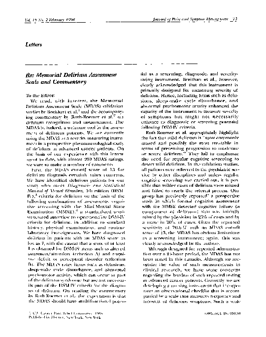 (PDF) Re: memorial delirium assessment scale and commentary