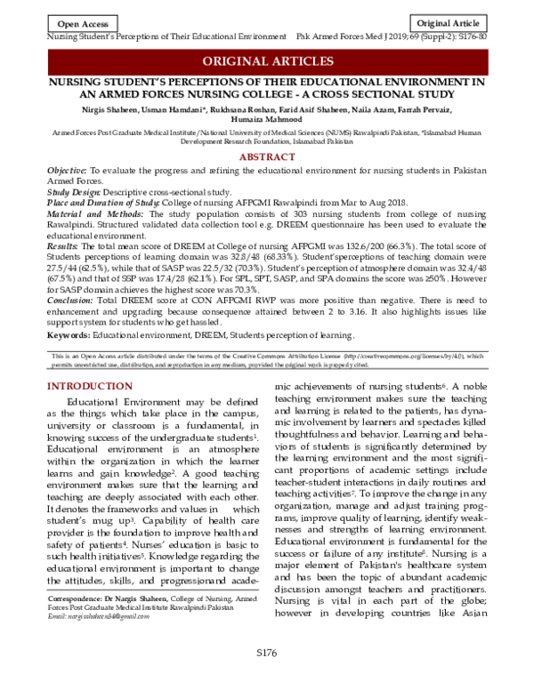(PDF) Nursing Student’s Perceptions of Their Educational Environment in ...
