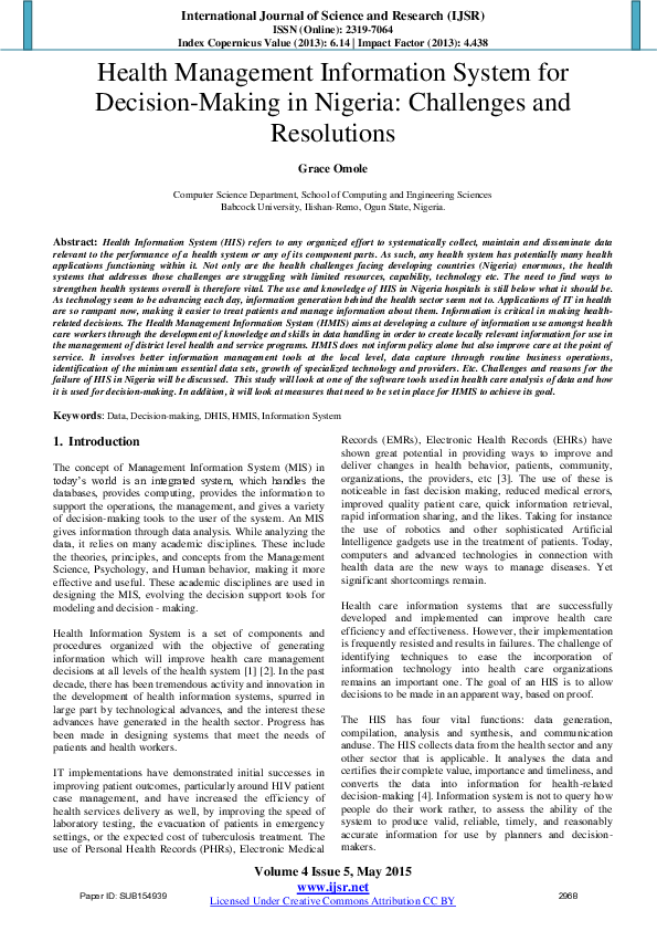 (PDF) Health Management Information System for Decision-Making in ...