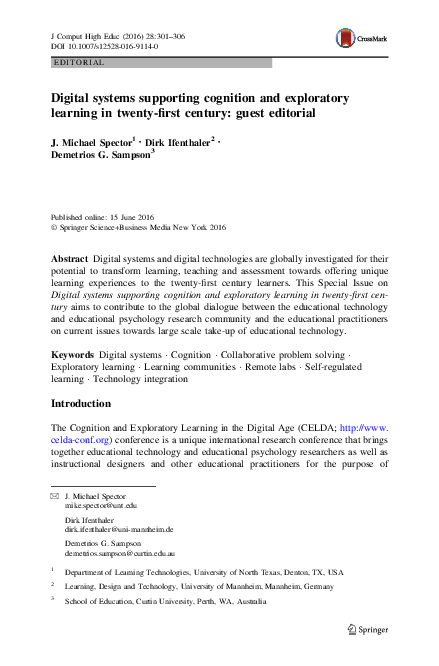Pdf Digital Systems Supporting Cognition And Exploratory Learning In Twenty First Century