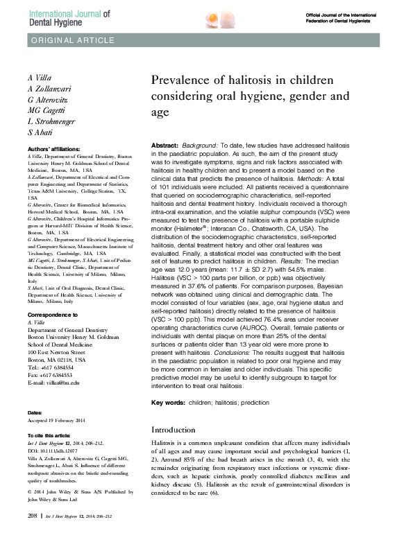 (PDF) Prevalence of halitosis in children considering oral hygiene ...
