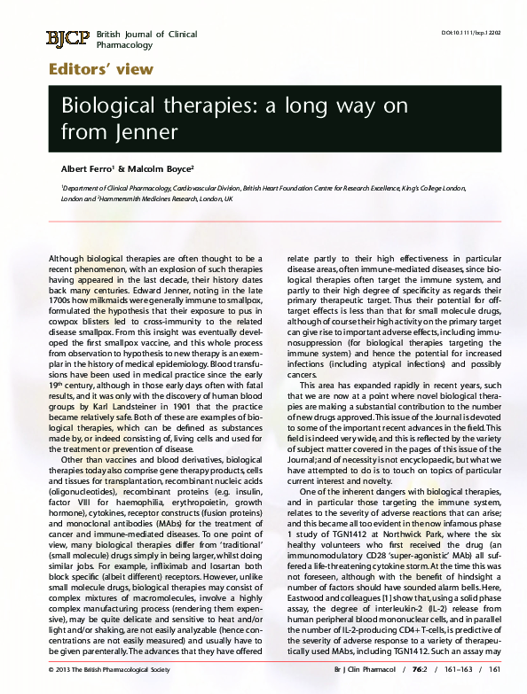 (PDF) Biological therapies: a long way on from Jenner