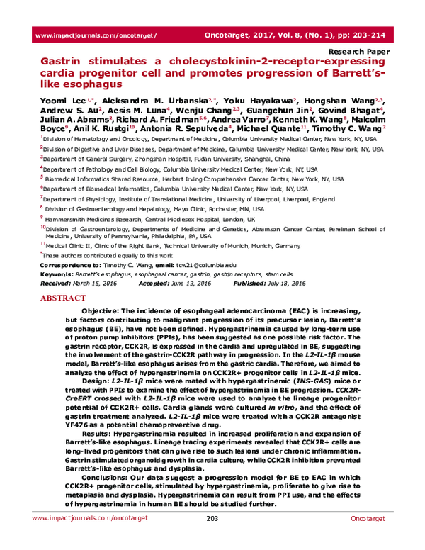 (PDF) Gastrin stimulates a cholecystokinin-2-receptor-expressing cardia ...