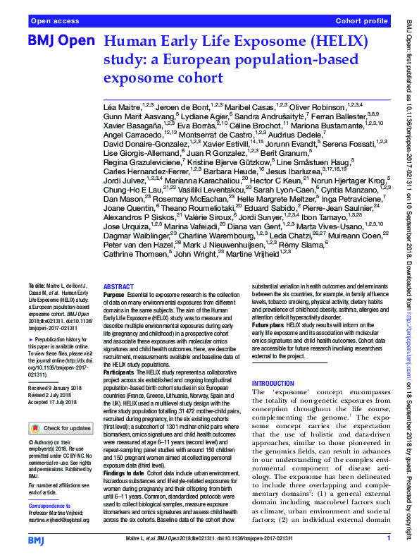 (PDF) HELIX Study: Mapping Early Life Exposures