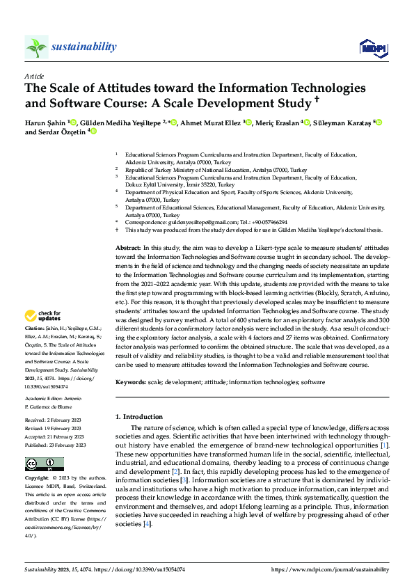 (PDF) The Scale of Attitudes toward the Information Technologies and Software Course: A Scale ...