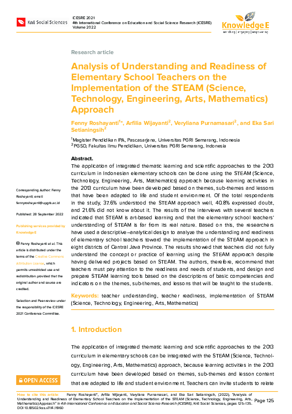 (PDF) Analysis of Understanding and Readiness of Elementary School Teachers on the ...