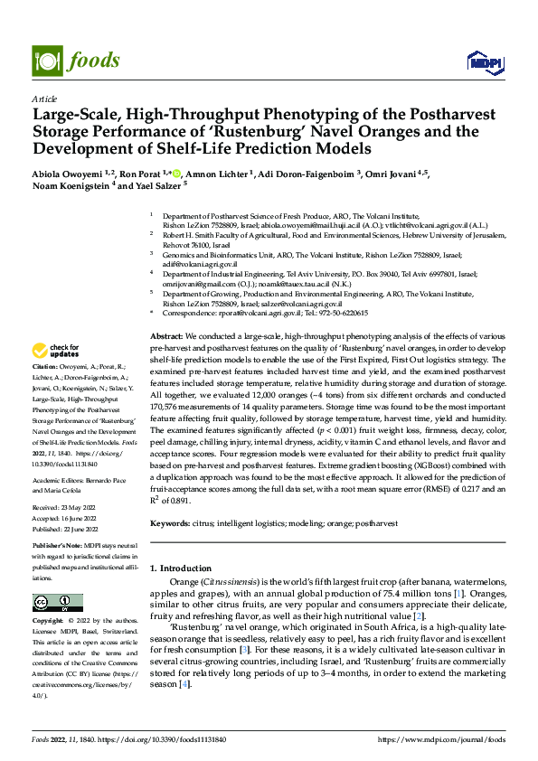 (PDF) Large-Scale, High-Throughput Phenotyping of the Postharvest Storage Performance of ...