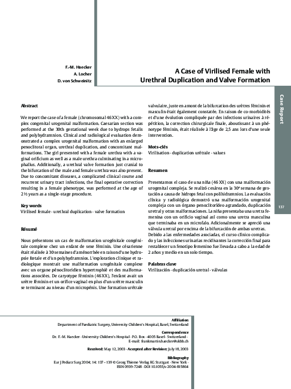 (PDF) A Case of Virilised Female with Urethral Duplication and Valve ...