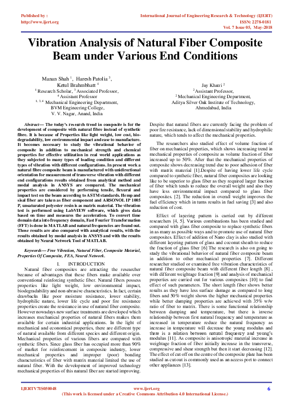 (PDF) Vibration Analysis of Natural Fiber Composite Beam under Various End Conditions