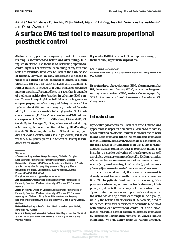 (PDF) A surface EMG test tool to measure proportional prosthetic control