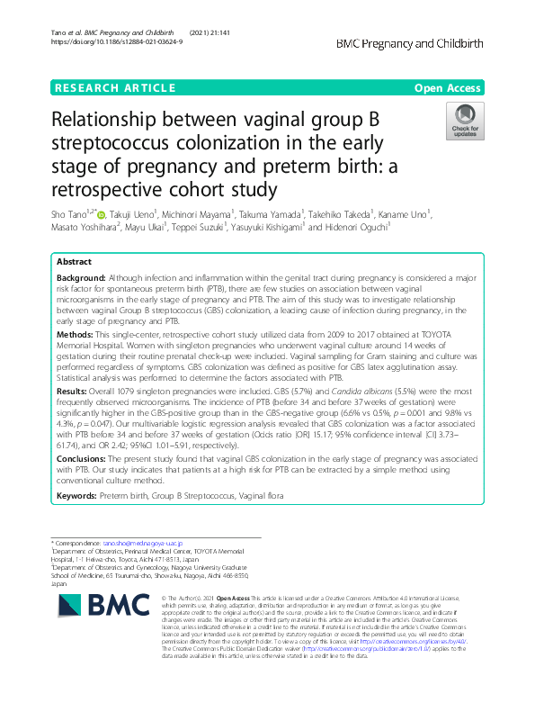 (PDF) Relationship between vaginal group B streptococcus colonization ...