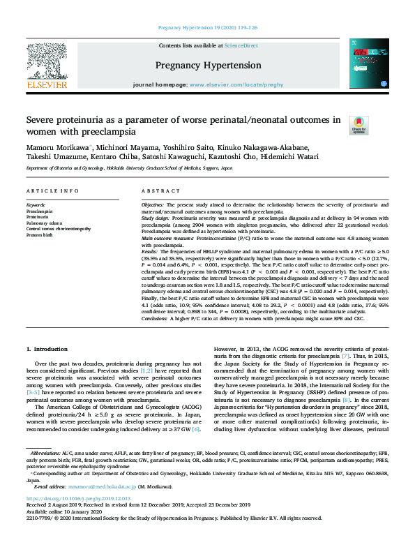 (PDF) Severe proteinuria as a parameter of worse perinatal/neonatal ...