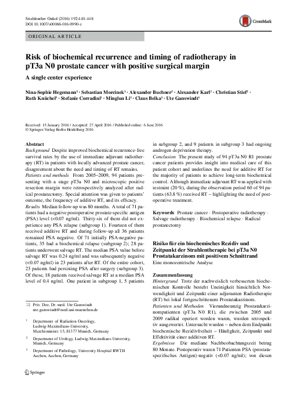 (PDF) Risk of biochemical recurrence and timing of radiotherapy in pT3a ...