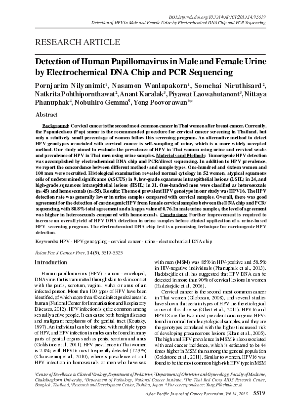 (PDF) Detection of Human Papillomavirus in Male and Female Urine by ...