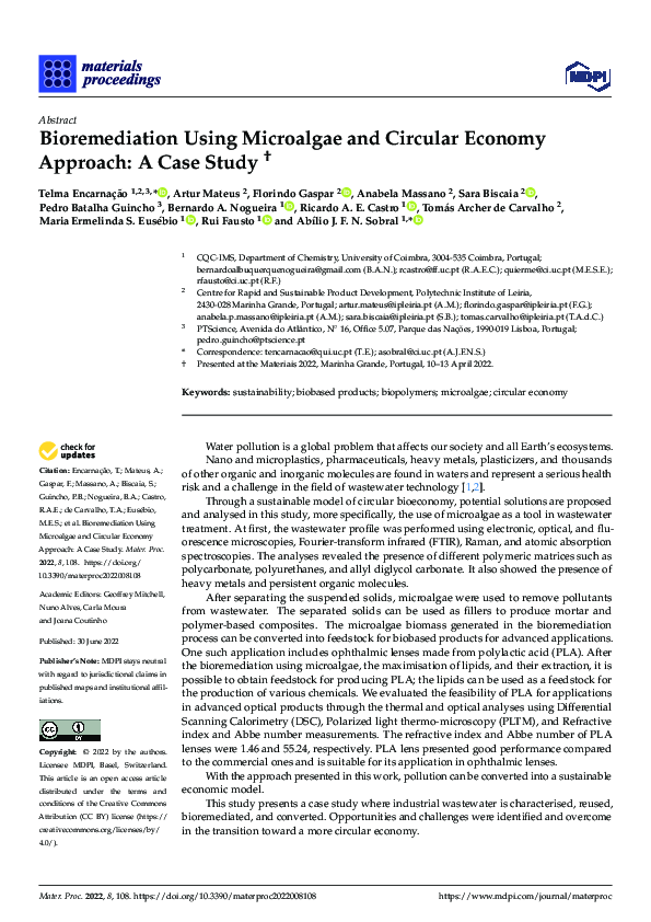 (PDF) Bioremediation Using Microalgae and Circular Economy Approach: A Case Study