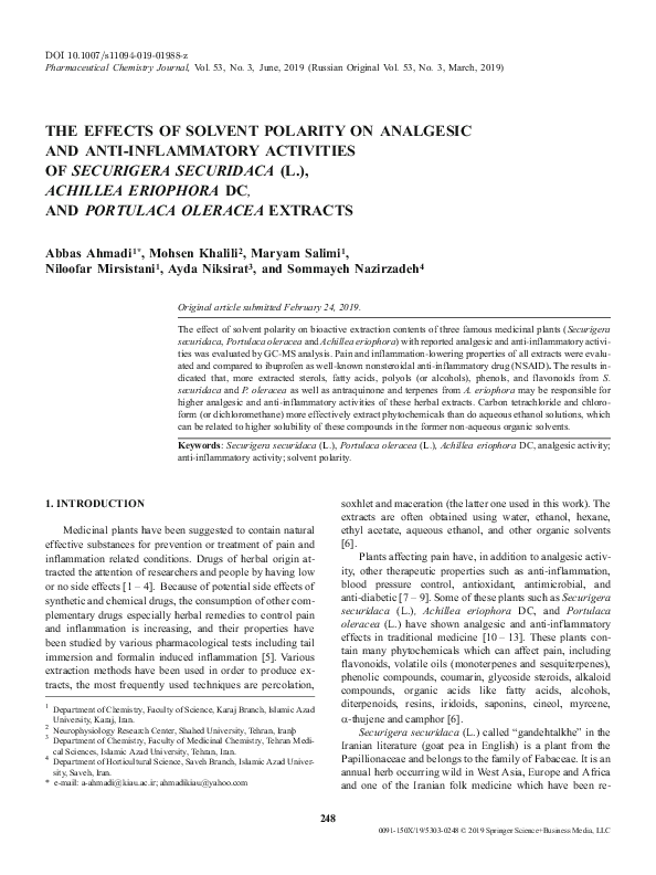 (PDF) The Effects of Solvent Polarity on Analgesic and Anti-Inflammatory Activities of ...