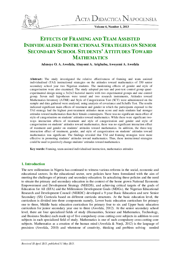(PDF) Effects of Framing and Team Assisted Individualised Instructional ...