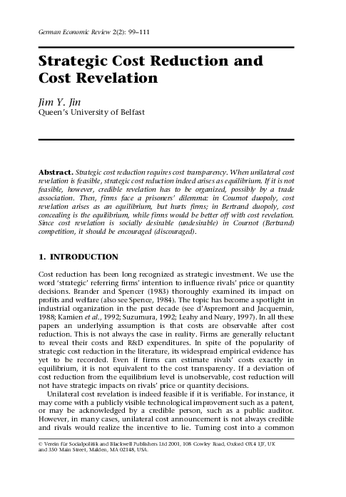 (PDF) Strategic Cost Reduction and Cost Revelation