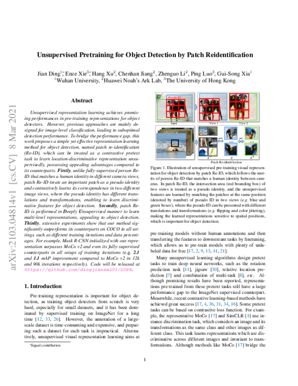 (PDF) Unsupervised Pretraining for Object Detection by Patch Reidentification