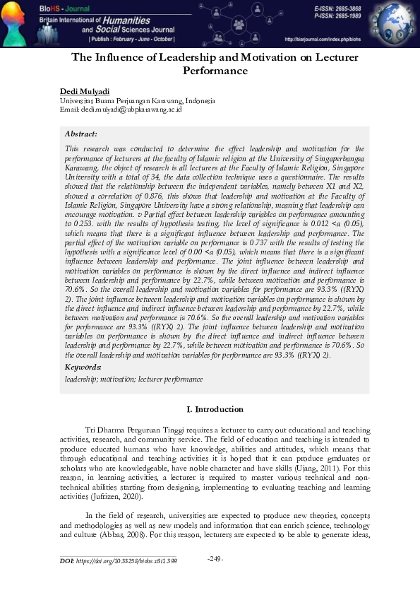 (PDF) The Influence of Leadership and Motivation on Lecturer Performance