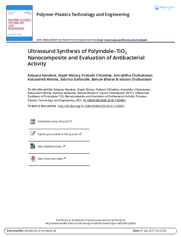 (PDF) Ultrasound Synthesis of Polyindole–TiO2 Nanocomposite and ...