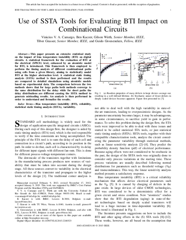 (PDF) Use of SSTA Tools for Evaluating BTI Impact on Combinational Circuits
