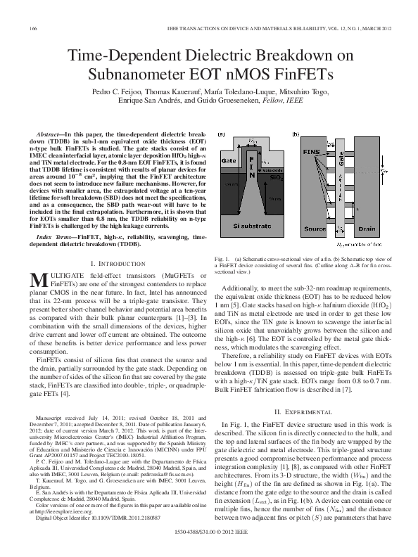 (PDF) Time-Dependent Dielectric Breakdown on Subnanometer EOT nMOS FinFETs
