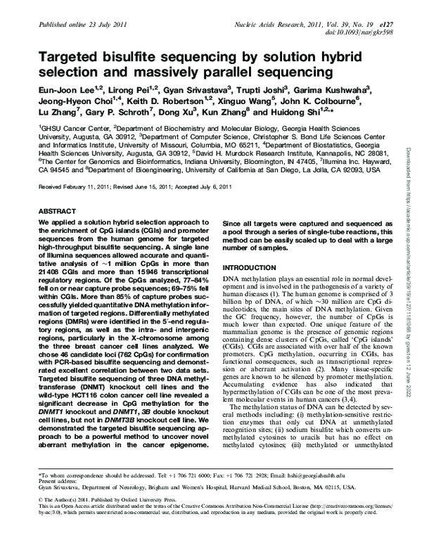 (PDF) Targeted bisulfite sequencing by solution hybrid selection and massively parallel ...