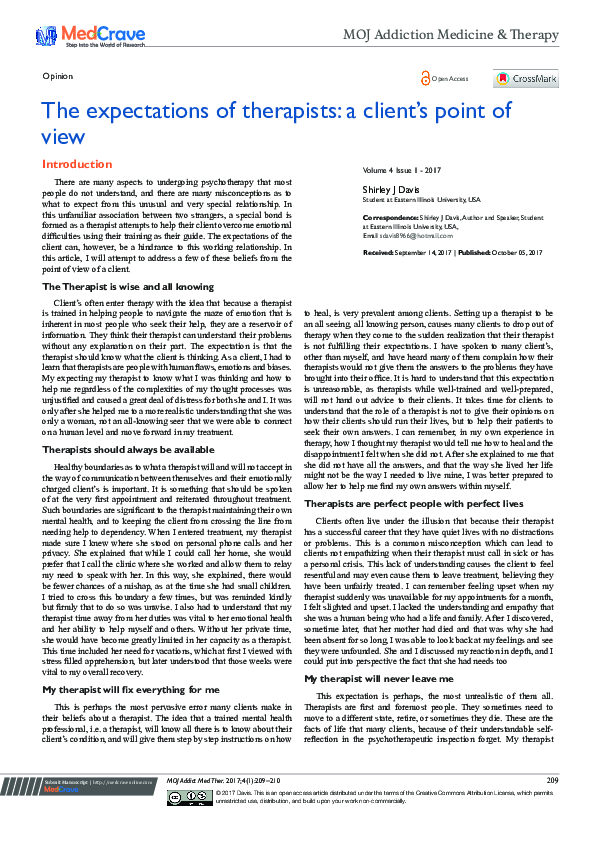 (PDF) The Expectations of Therapists: A Client’s Point of View