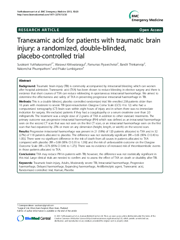 (PDF) Tranexamic acid for patients with traumatic brain injury: a ...