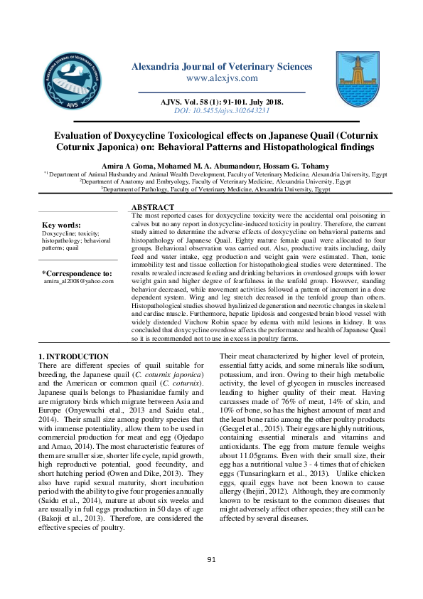 (PDF) Evaluation of Doxycycline Toxicological effects on Japanese Quail ...