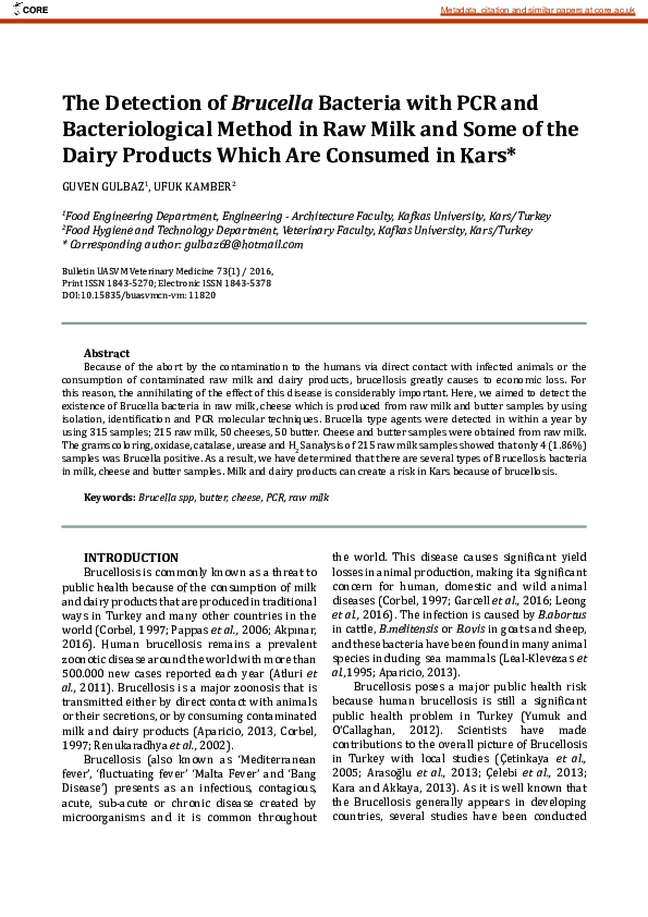 (PDF) The Detection of Brucella Bacteria with PCR and Bacteriological ...
