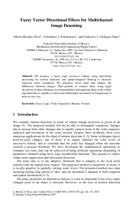 (PDF) Fuzzy Vector Directional Filters for Multichannel Image Denoising