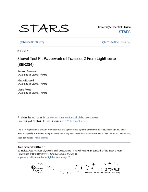 (PDF) Shovel Test Pit Paperwork of Transect 2 From Lighthouse (8BR234 ...