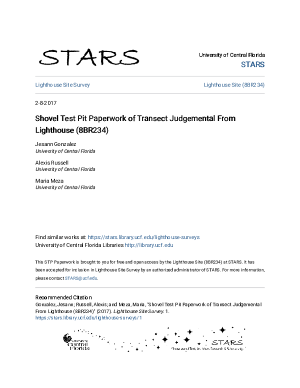 (PDF) Shovel Test Pit Paperwork of Transect Judgemental From Lighthouse ...