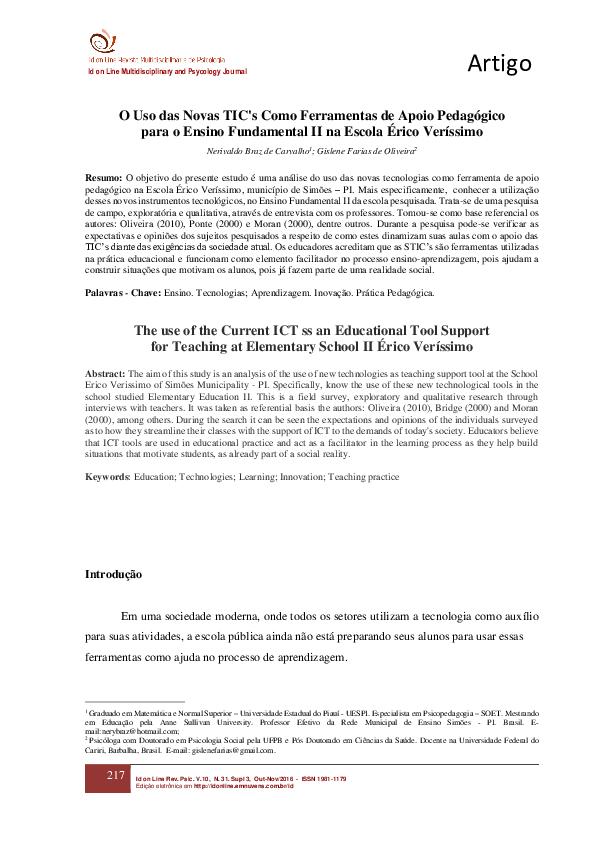 (PDF) O Uso das Novas TIC's Como Ferramentas de Apoio Pedagógico para o Ensino Fundamental II na ...